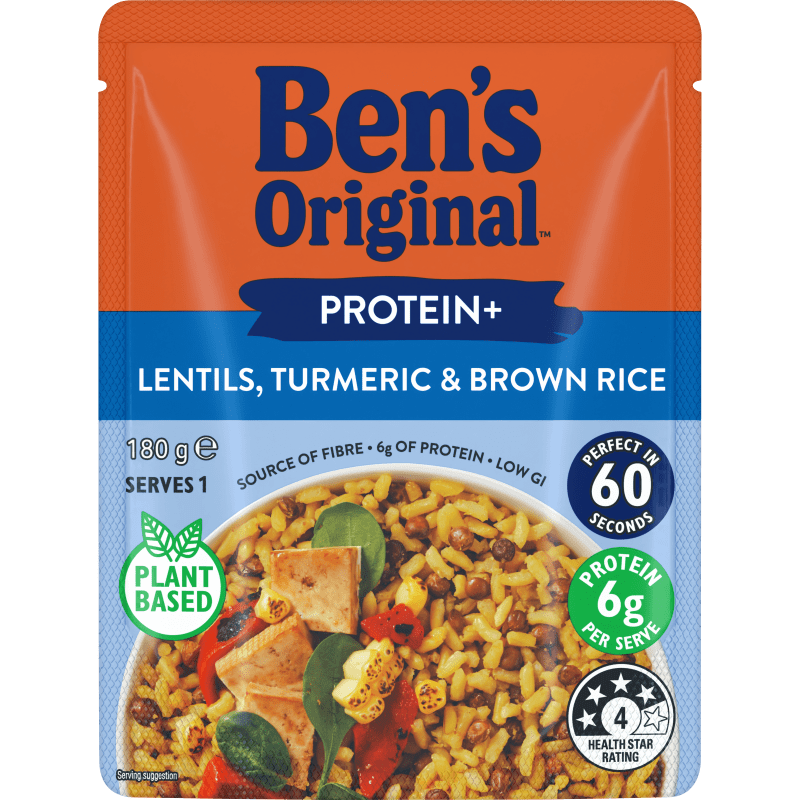 Ben’s Original Protein+ Lentils, Turmeric & Brown Microwave Rice Pouch ...